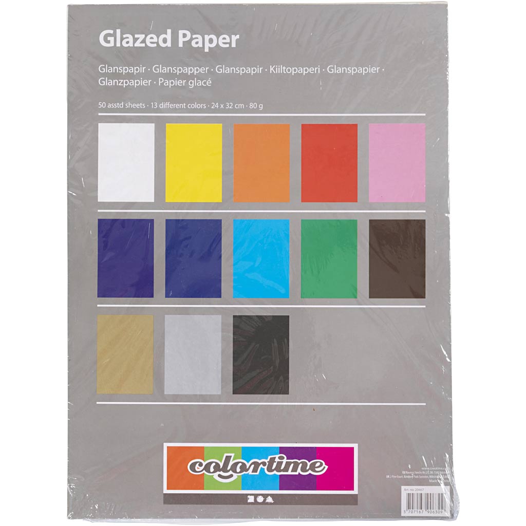 Glazed Paper Sheet 24x32cm 80g - Assorted Colours (50 Sheets) – Art & Hobby