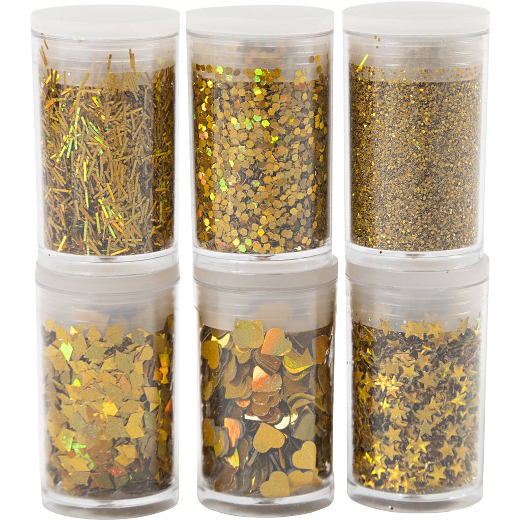 Biodegradable Sparkles & Sequins - Gold (6x7ml) – Art & Hobby