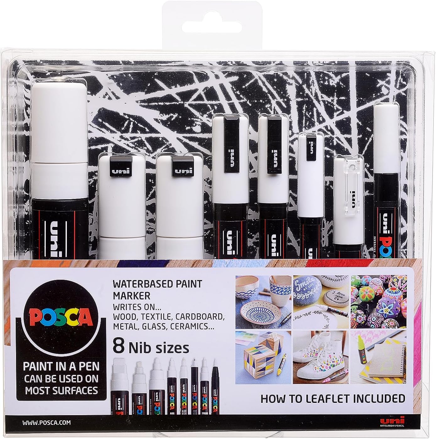 POSCA 8 Set of White in Assorted Nib Sizes | Art & Hobby