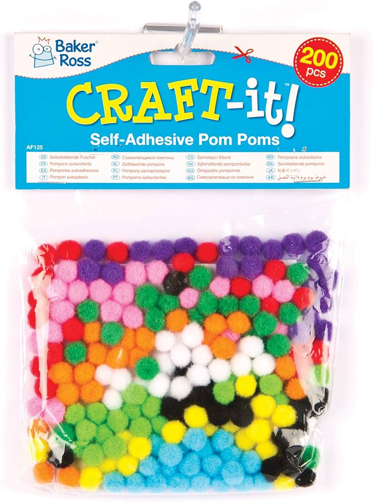 Baker Ross Self-Adhesive Pom Poms (200 pack)