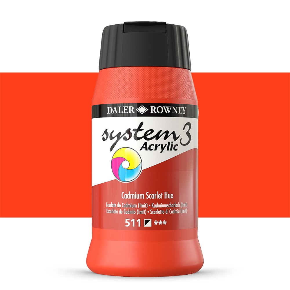 Daler Rowney System3 Cadmium Scarlet Hue 500ml Acrylic Paint Tube – Art ...