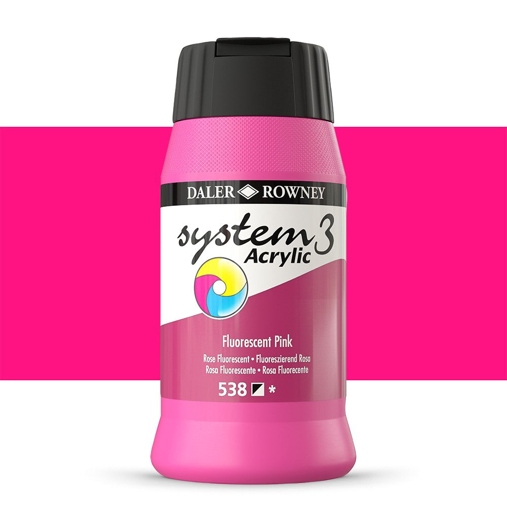 Daler Rowney System3 Fluorescent Pink 500ml Acrylic Paint Tube – Art ...