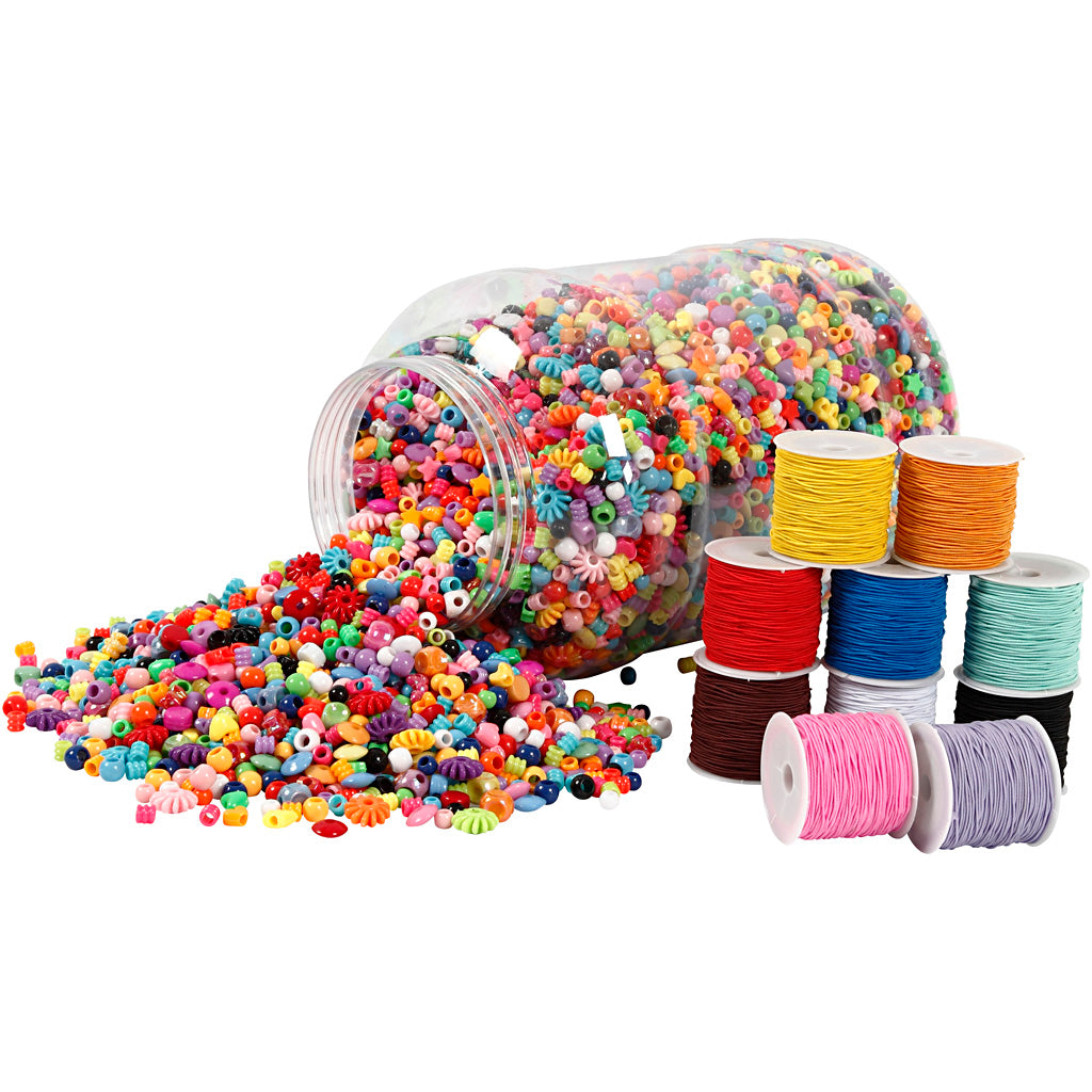 Bucket of Plastic Beads & Elastic Cords Kit – Art & Hobby