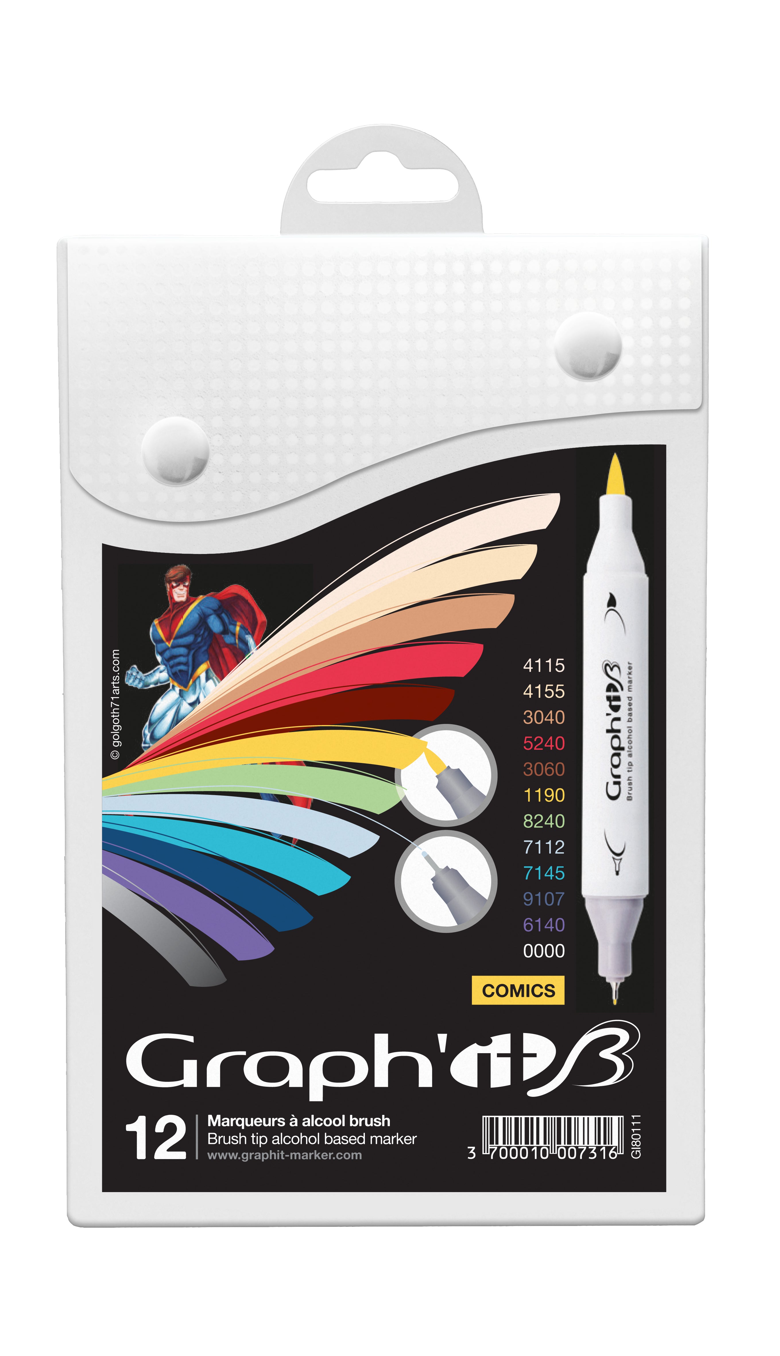 GRAPHIT BRUSH & EXTRA FINE Set 12 markers - Comics